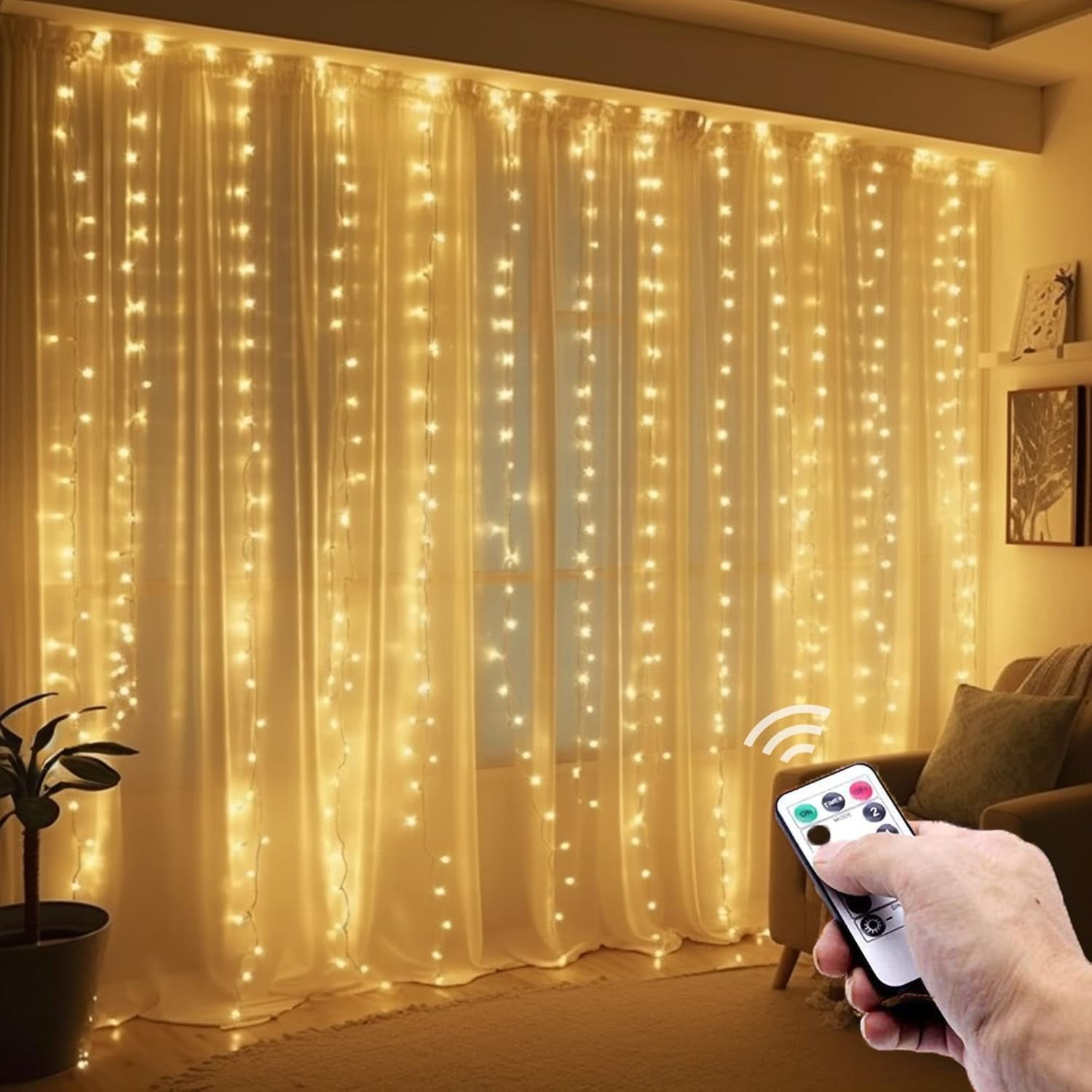 300 Curtain String Lights, Twinkle Fairy Lights for with 8 Lighting ...