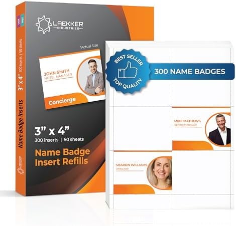 300 Customizable Name Badge Inserts 4x3 inch | White Printable Name Tag ...