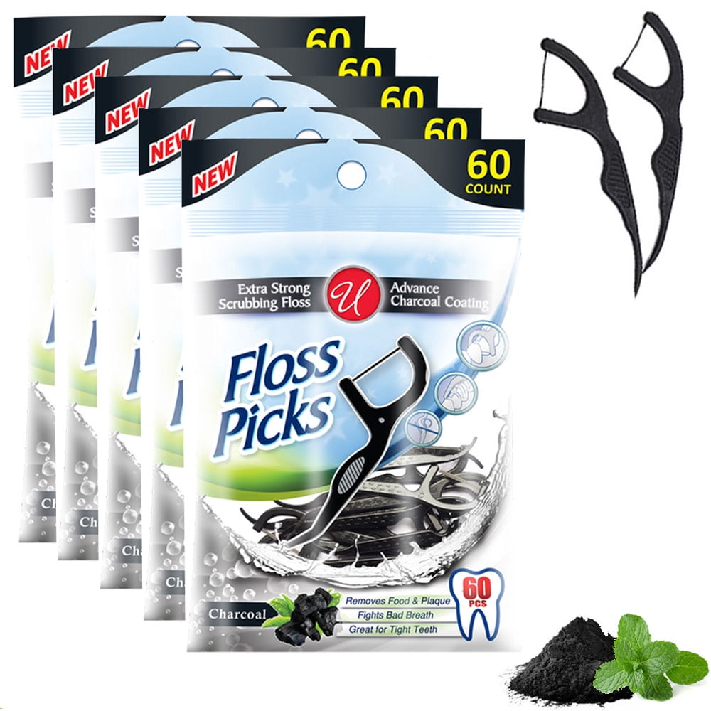 300 Dental Floss Picks Charcoal Plaque Remover Gum Heath Oral Care ...