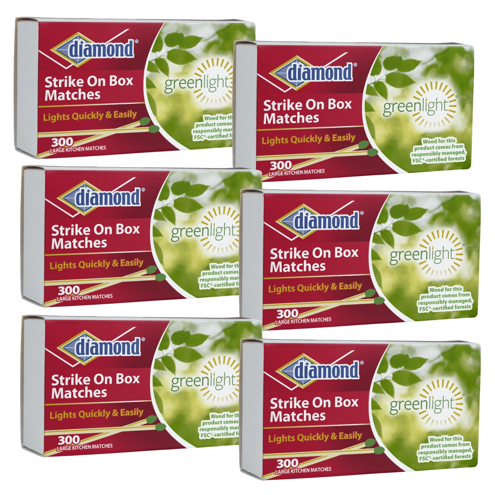 300 Diamond Greenlight Convenient and Easy-to-Use Matches, 6 Pack ...
