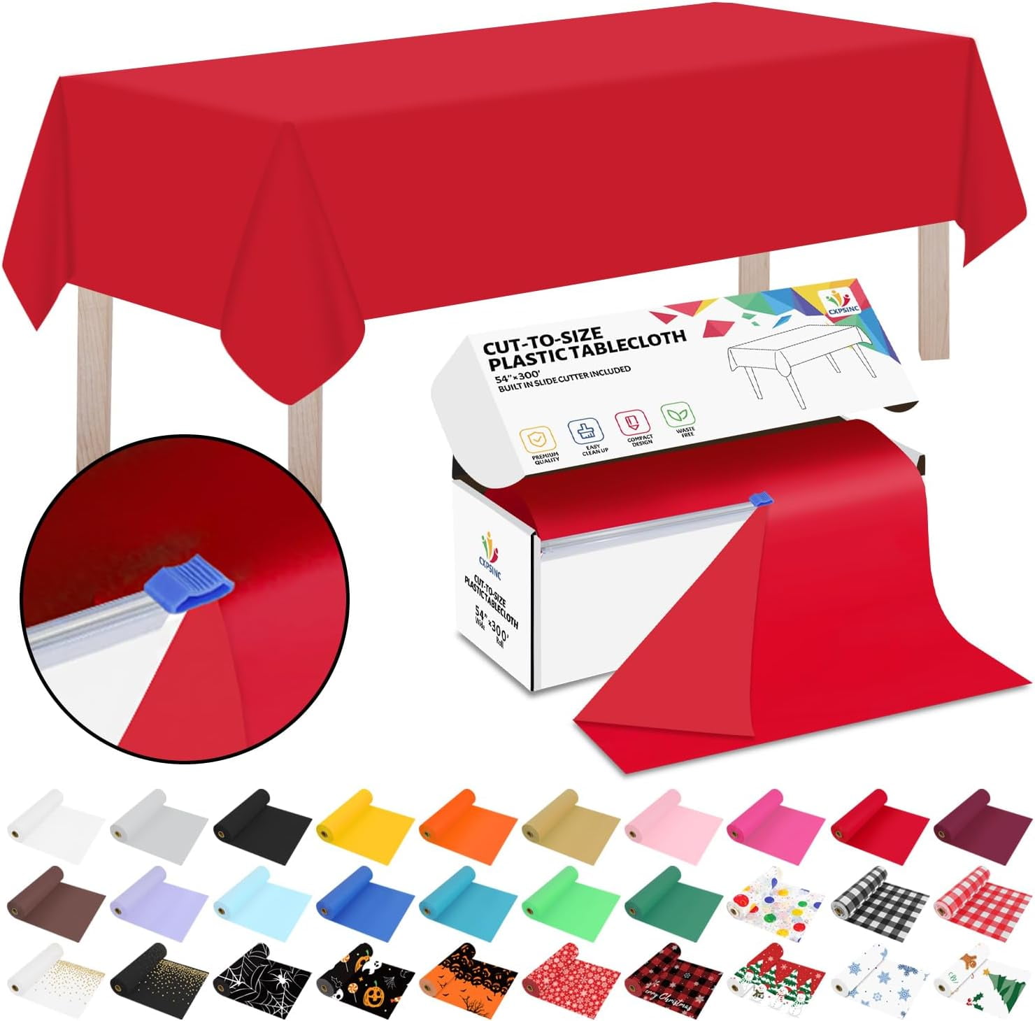 300 Feet X 54 Inch Disposable Plastic Table Cover Roll with Slide ...