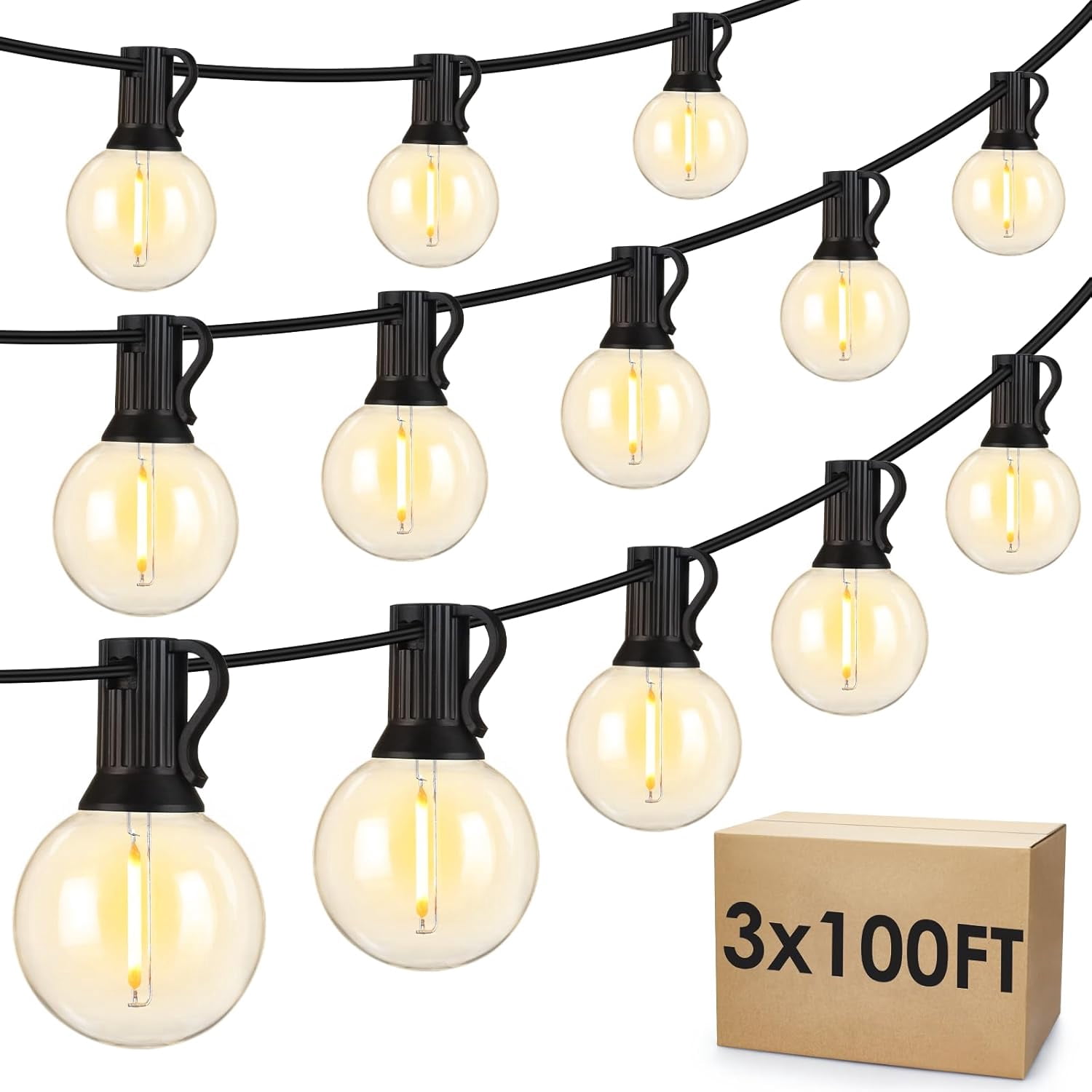 300 Ft(3 x 100 Ft) LED Outdoor String Lights Waterproof G 40 Globe ...
