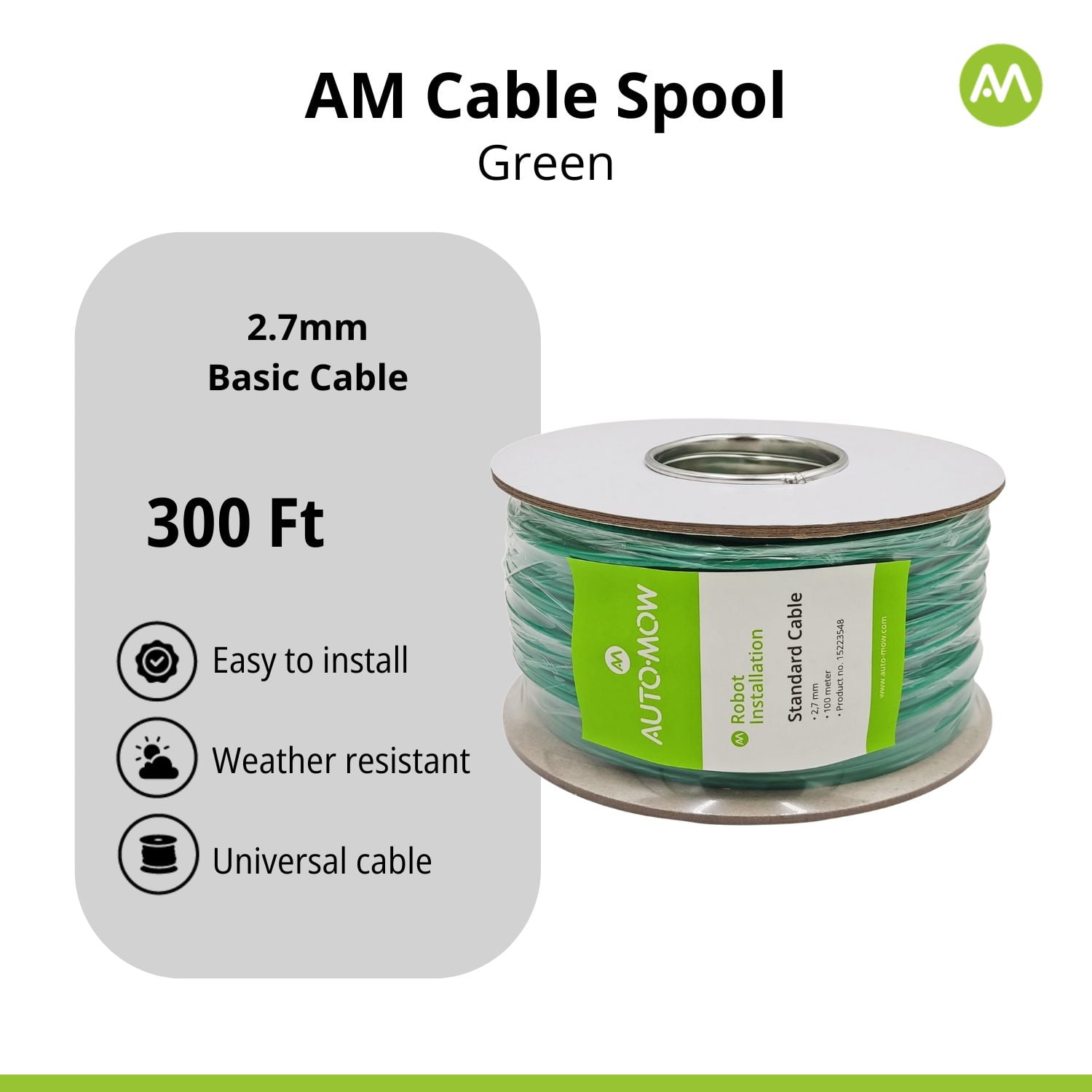 Auto-Mow 300-Ft Boundary Wire, 9 AWG, 2.7mm Thick Standard Green Cable ...