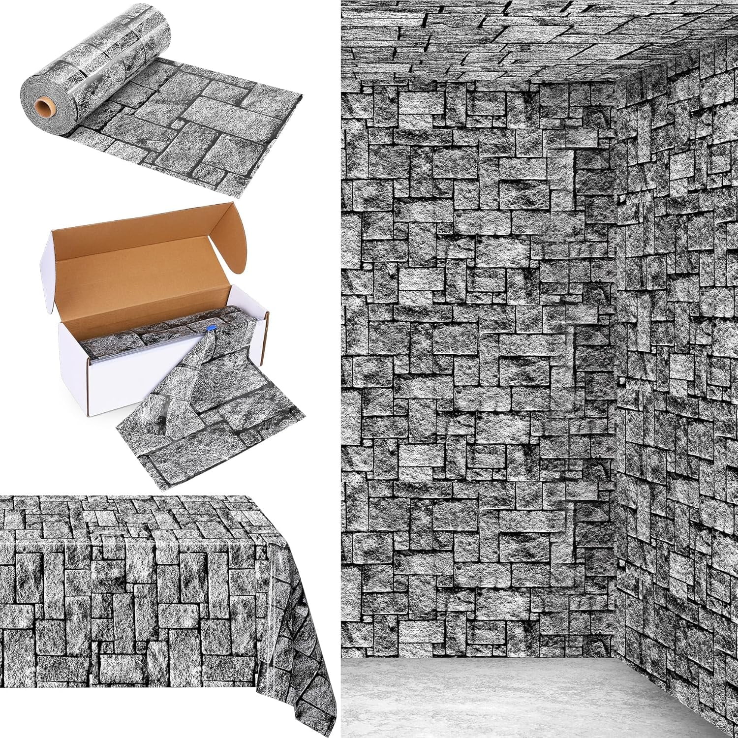 300 Ft x 54 I h Stone Wall Tablecloth Roll with Cutter Box Disposable ...