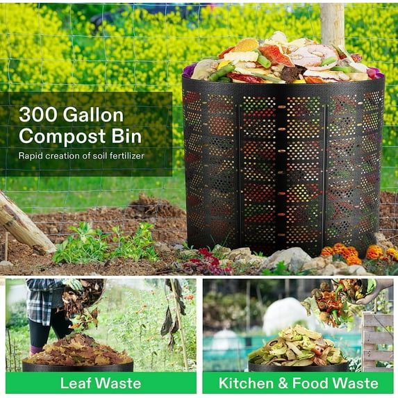 300 Gallon Outdoor Compost Bin, Expandable Composter, Easy to Setup ...