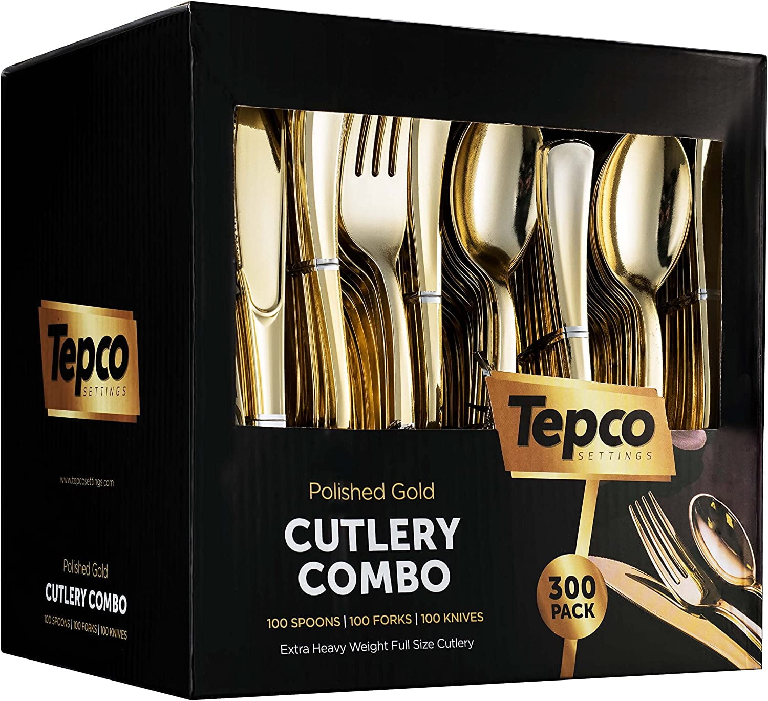 300 Gold Disposable Plastic Flatware Set - 100 Forks, 100 Spoons, 100 ...