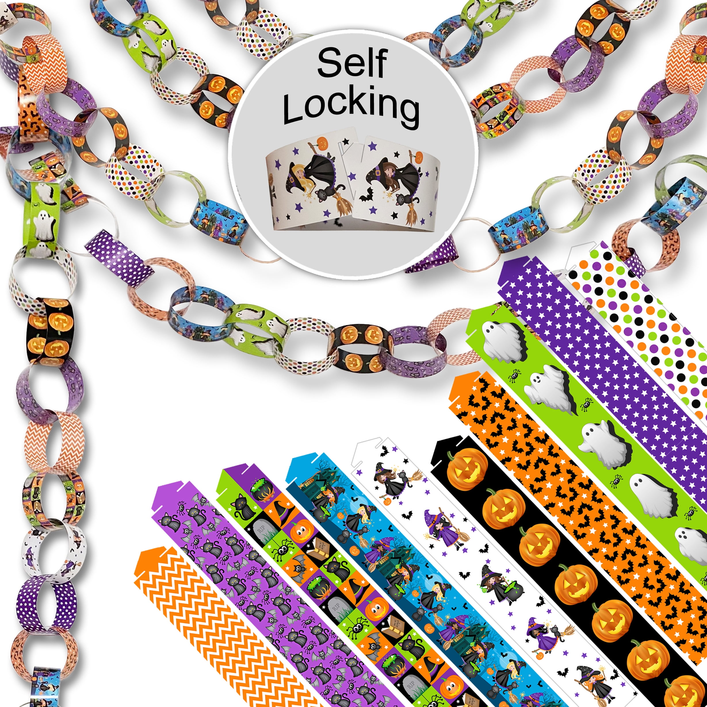 300 Halloween-Themed Paper Chain Strips for Crafting. No Glue or Tape ...