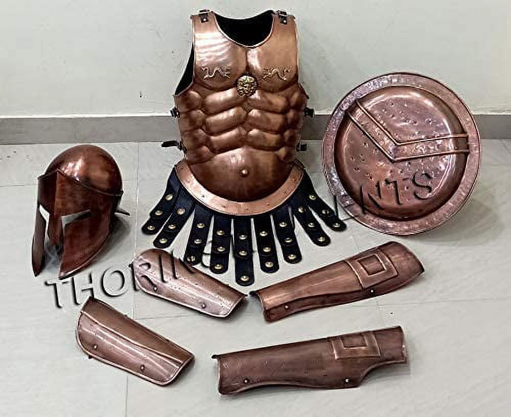 300 King Spartan Medieval Copper Helmet Muscle Jacket Arm & Leg Guard ...