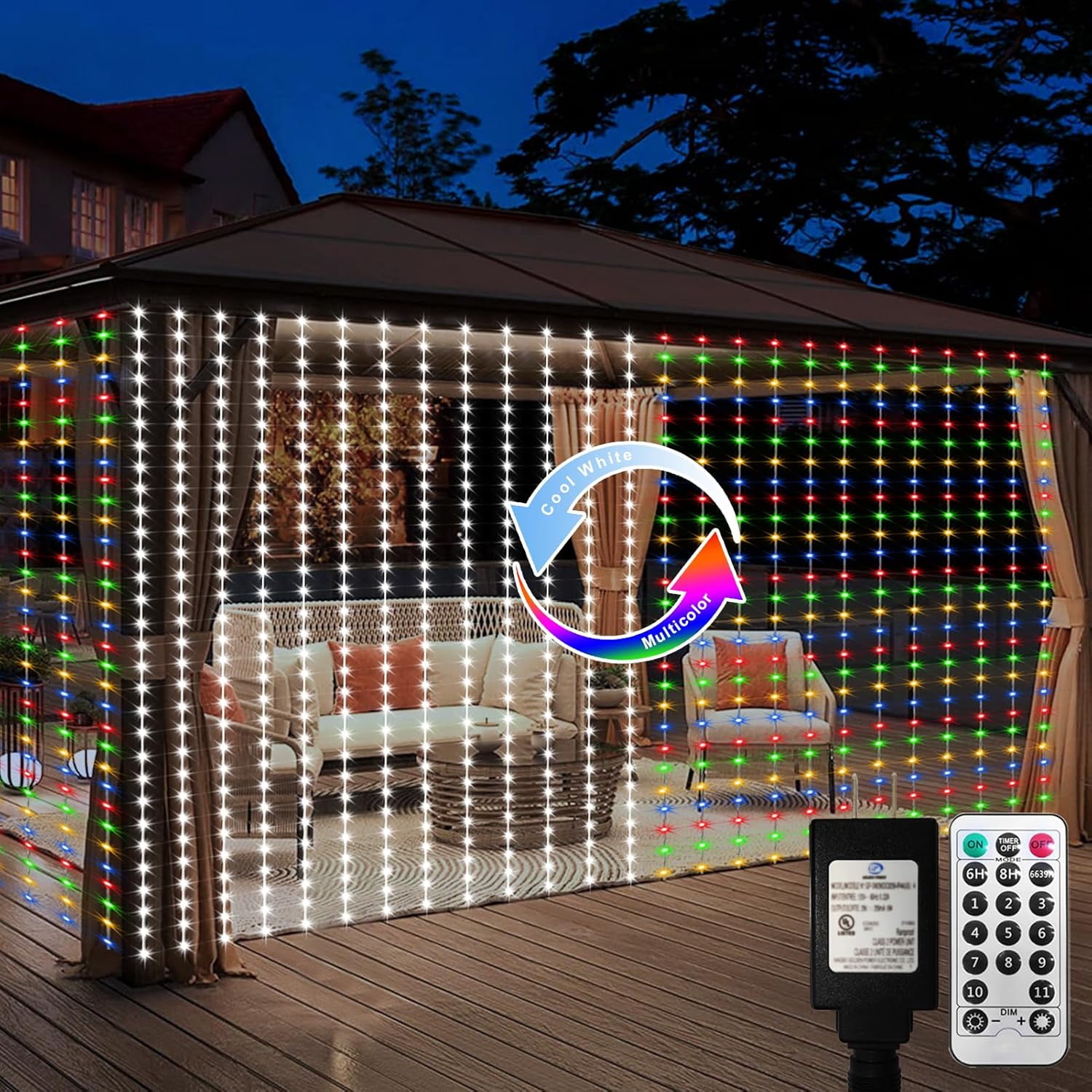 300 LED Curtain Lights Battery Operated, 9.8ft×9.8ft Hanging Light with ...