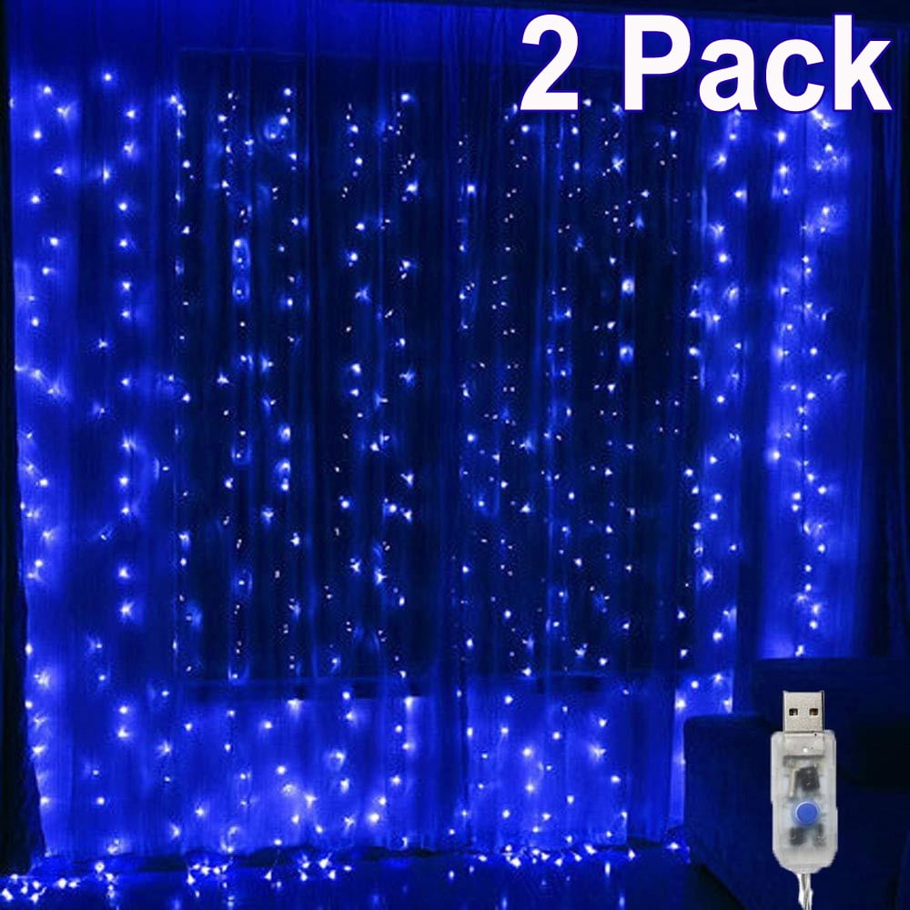 300 LED Curtain Lights,Fairy Lights 8 Lighting Modes,2-Pack Each 9.9x9 ...