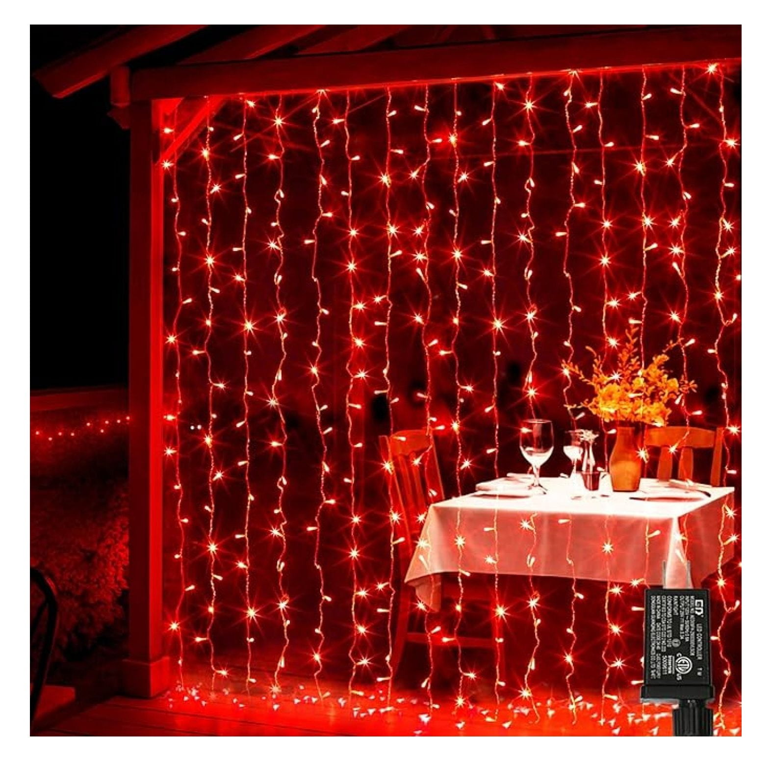 300 LED Curtain Lights Plug in, Red Christmas Lights for Window Wall ...