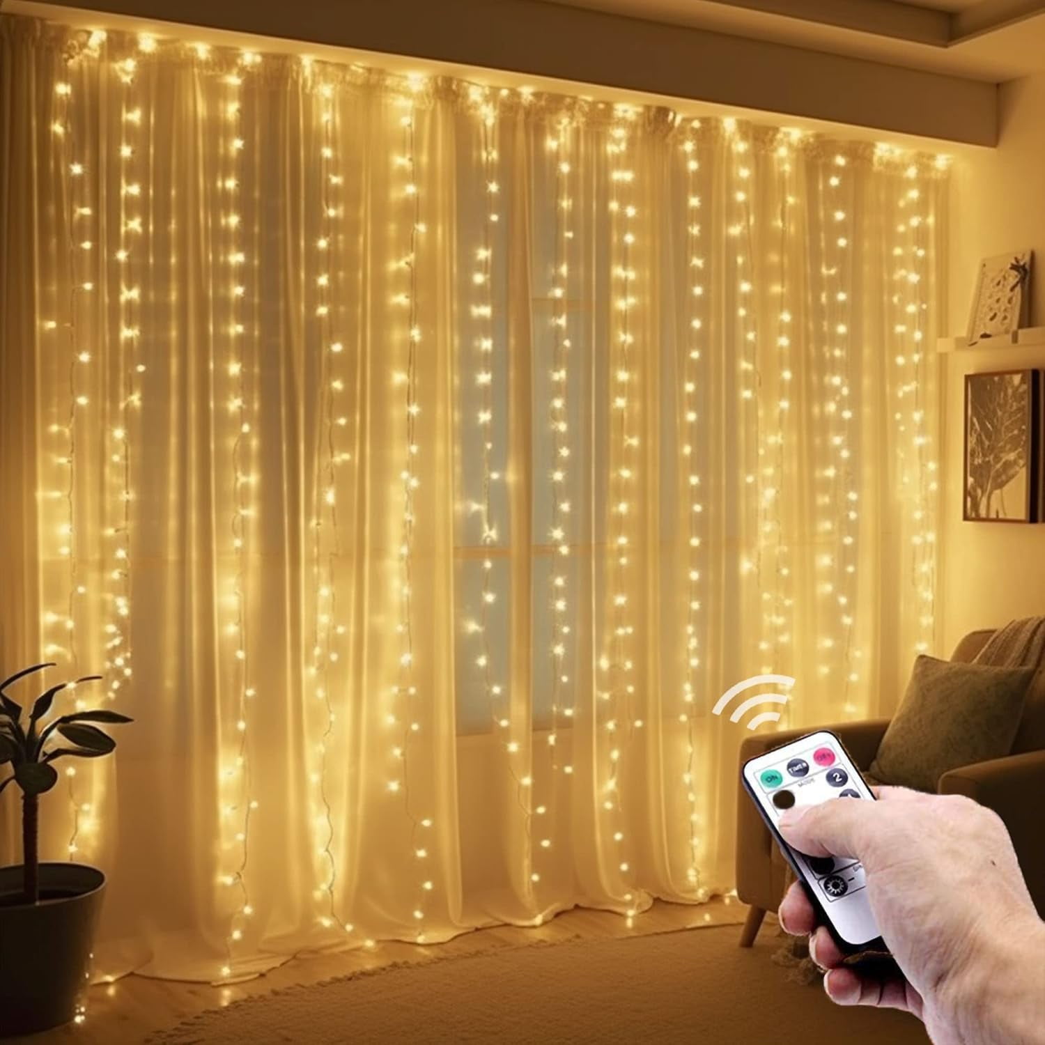 300 LED Curtain String Lights, Twinkle Fairy Lights for Bedroom with 8 ...