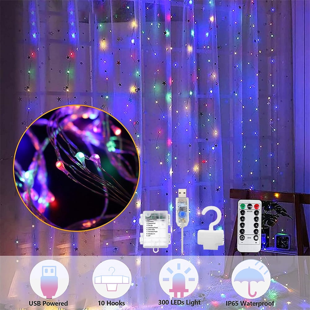 300 LED Remote Control Curtain Lights,Window Wall Hanging Curtain ...