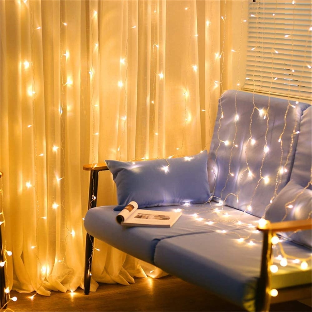 String Lights Curtain String Light with Remote Control, 300 Led 9.8 x 9 ...