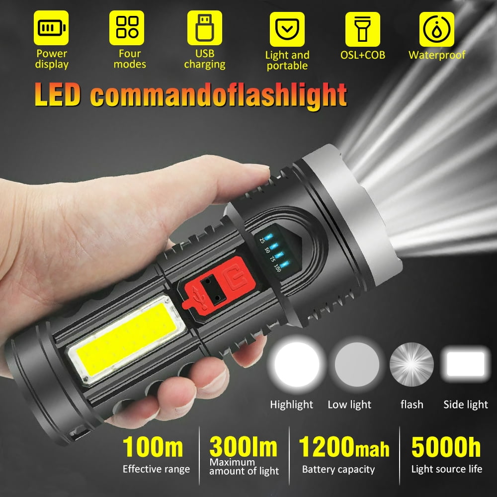 300 Lumens Flashlight,USB Charge Tactical Torch Super Bright Tactical ...
