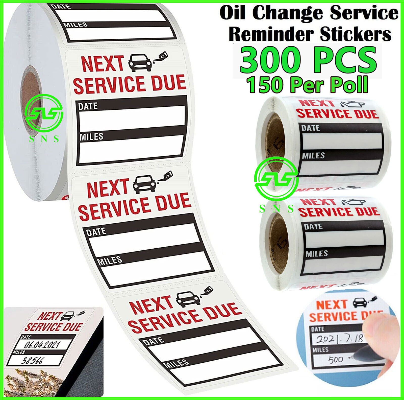 300 Oil Change Service Reminder Stickers Window Lite Sticker Pack 2"x2 ...