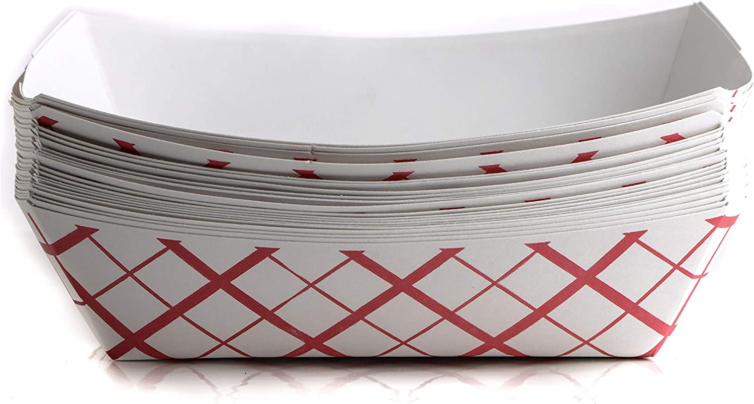 [300 PACK] Heavy Duty Disposable Paper Food Tray (3 LB) - Red Check ...