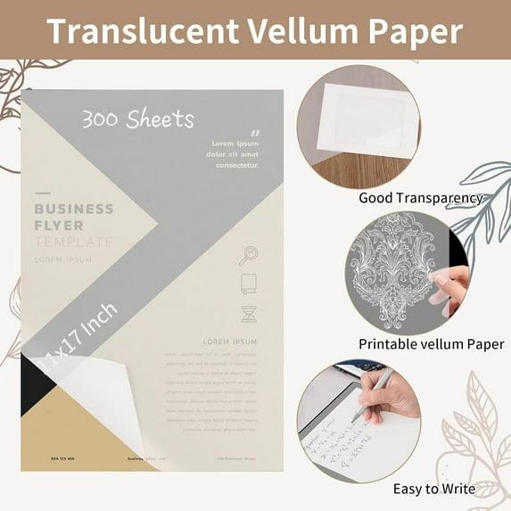 300 PCS 11x17 Inch Translucent Vellum Paper 63 Grams for Architecture ...