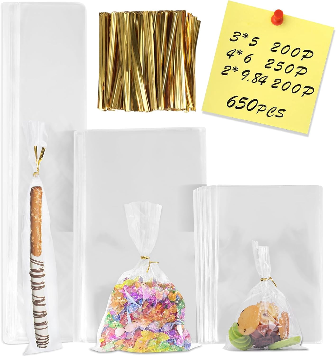 300 PCS 4×6 Inches Clear Resealable Cellophane Bags with 40 PCS Blank ...