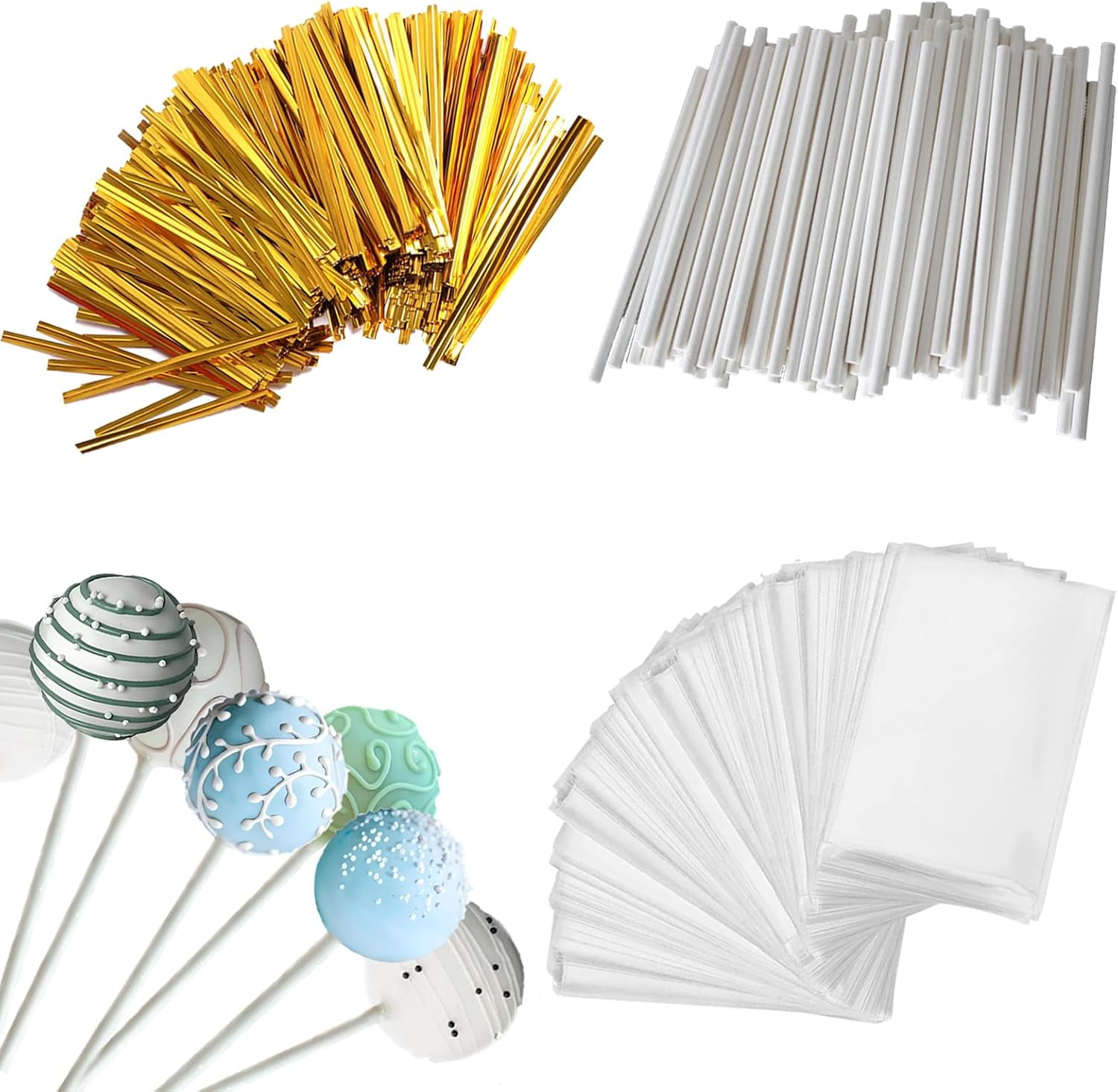 300 PCS Cake Pop Sticks and Wrappers Kit Including 100ct 6-inch Cake ...