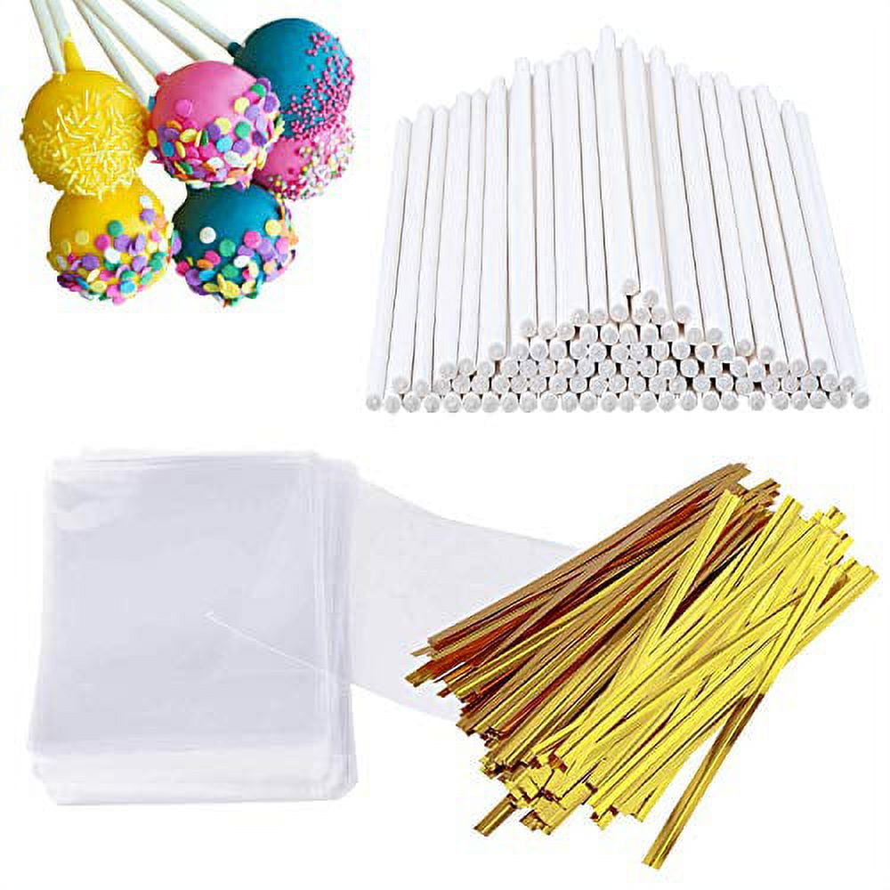 300 PCS Cake Pop Sticks and Wrappers Kit, Including 100ct 6-inch Paper ...