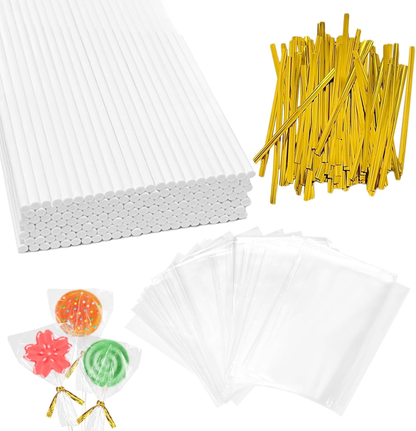 300 PCS Cake Pop Sticks and Wrappers Kit, Including 100ct 6-inch Paper ...