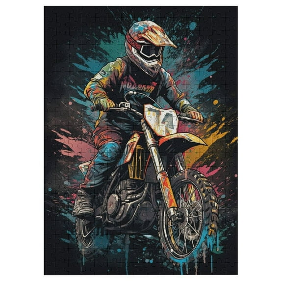 300 PCS Jigsaw Puzzle Dirt Bike Motorcycle Race Wooden Puzzle Challenging Game Fun Artwork For ...