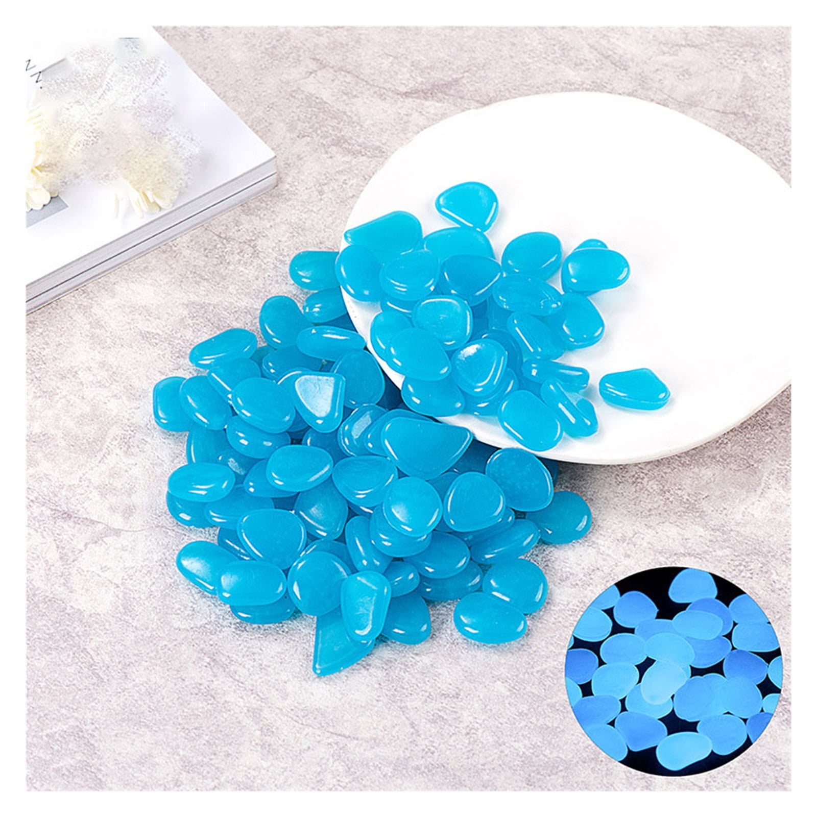 300 PCS Luminous Stones, Glow Stones Blue Pebbles Glow in the Dark ...