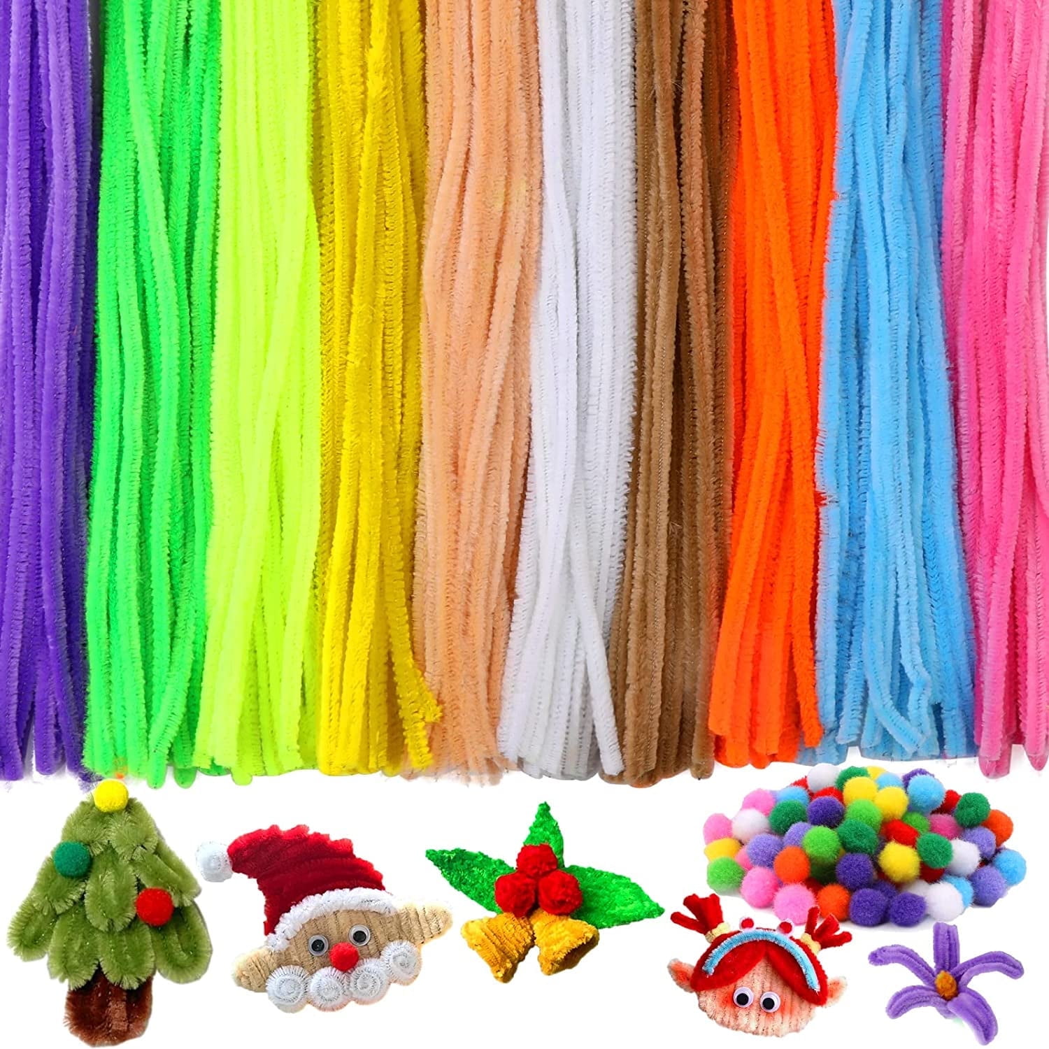 300 PCS Pipe Cleaners Craft Set, 200 Chenille Stems Creative Craft Pipe ...