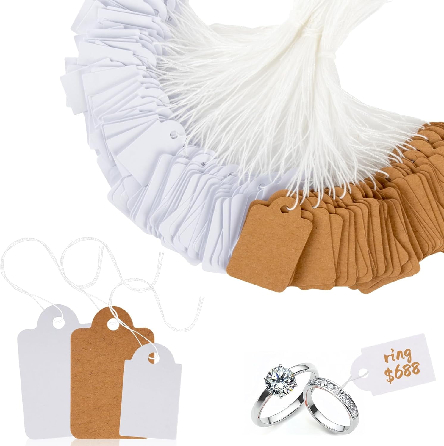 300 PCS Price Tags with String - Kraft Paper Hang Tags with String Attached for Labeling Jewelry ...