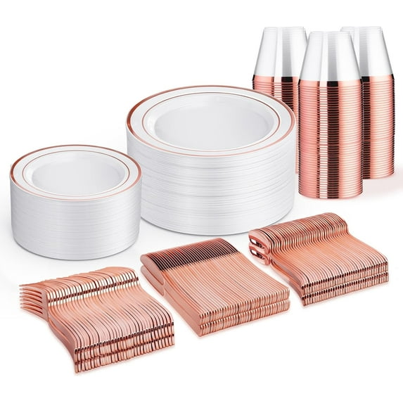 300 PCS Rose Gold Dinnerware Set for 50 Guests, Valentine's Day Plate ...