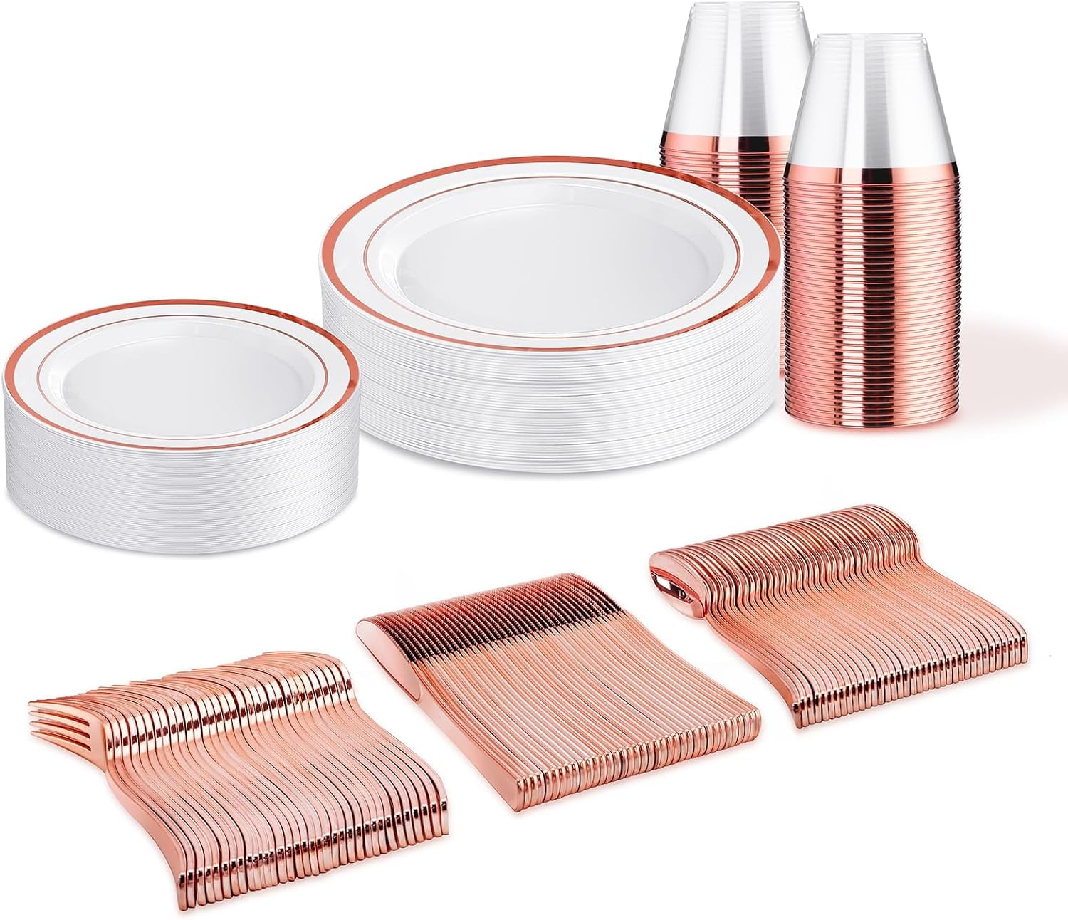 300 PCS Rose Gold Dinnerware Set for 50 Guests, Valentine's Day Plate ...