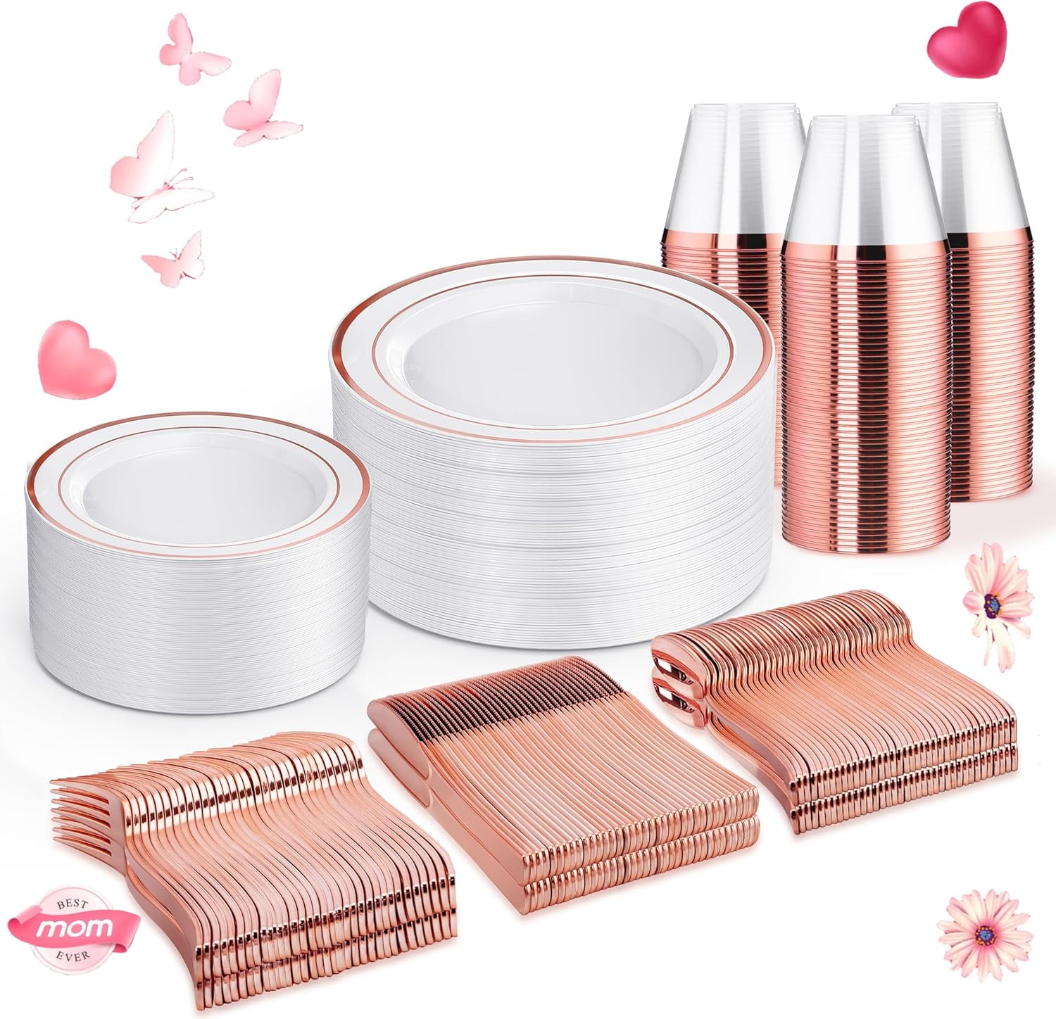 300 PCS Rose Gold Dinnerware Set for 50 Guests, Valentine's Day Plate ...