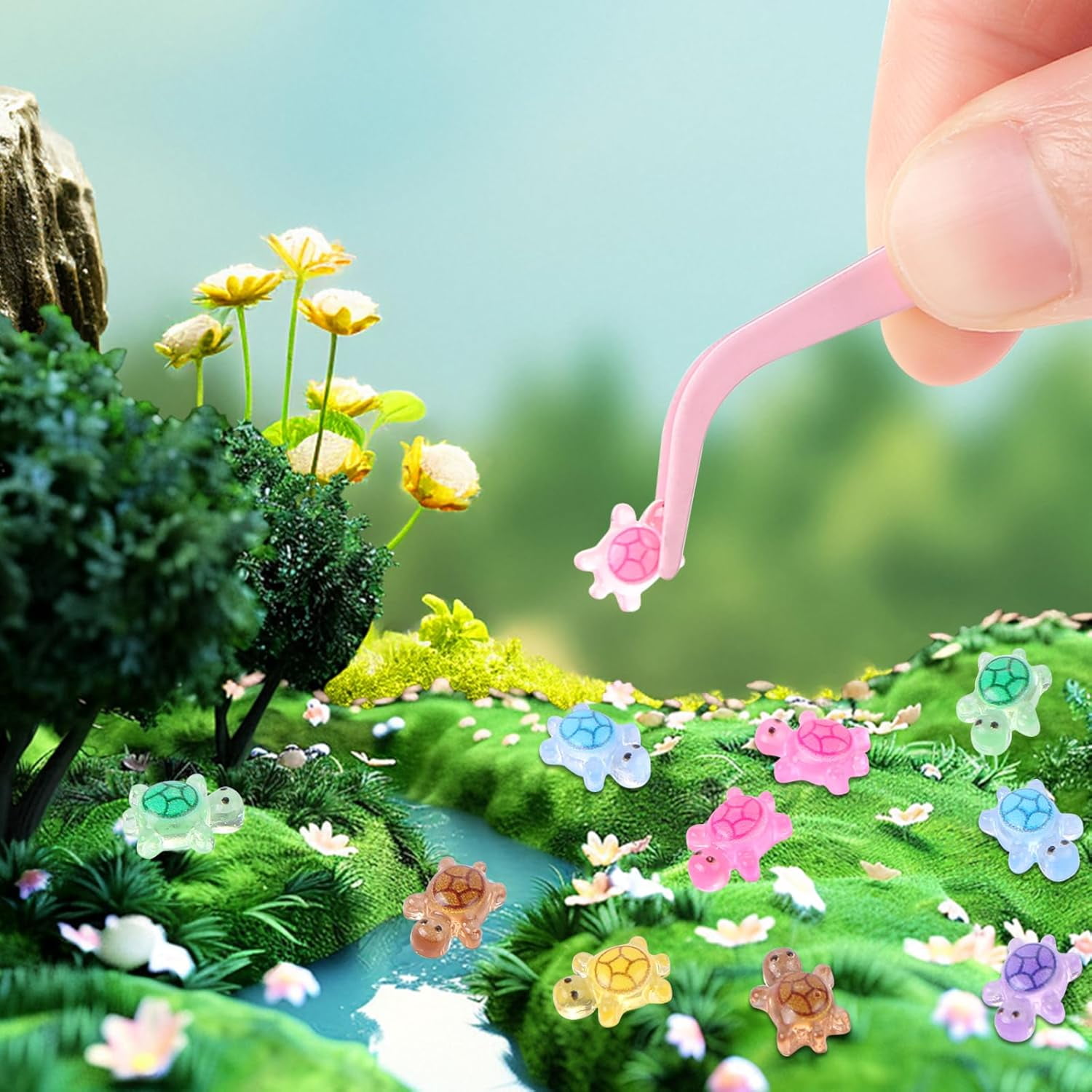 300 PCS Tiny Turtles for Crafts Luminous Mini Resin Turtles Dollhouse ...