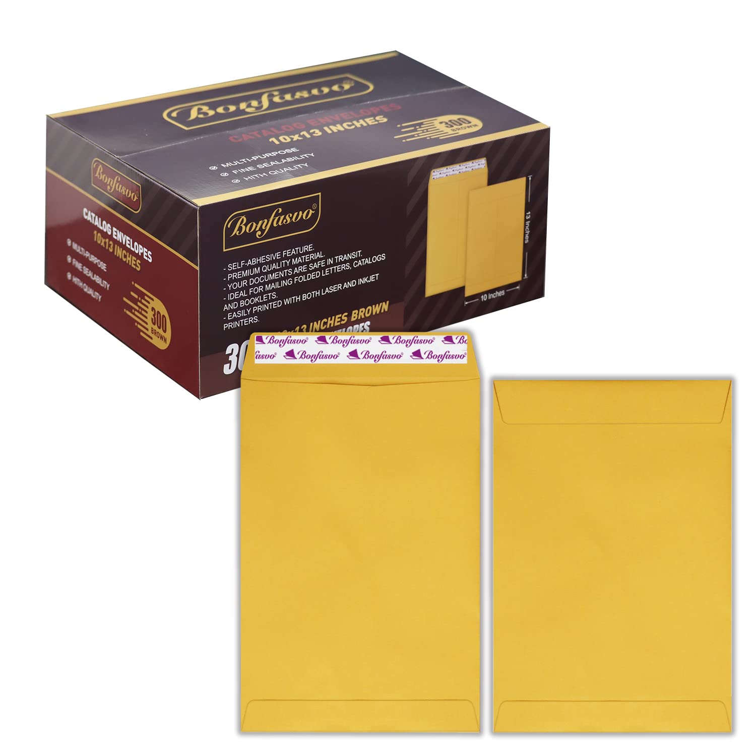 300 Pack 10x13 Brown Catalog Envelopes Peel & Seal Security Mailing ...