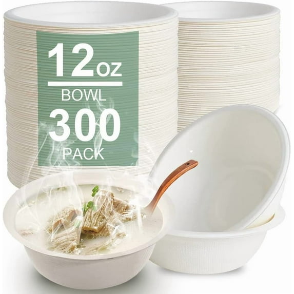 300 Pack 12 OZ Disposable Paper Bowls Compostable Biodegradable Soup ...