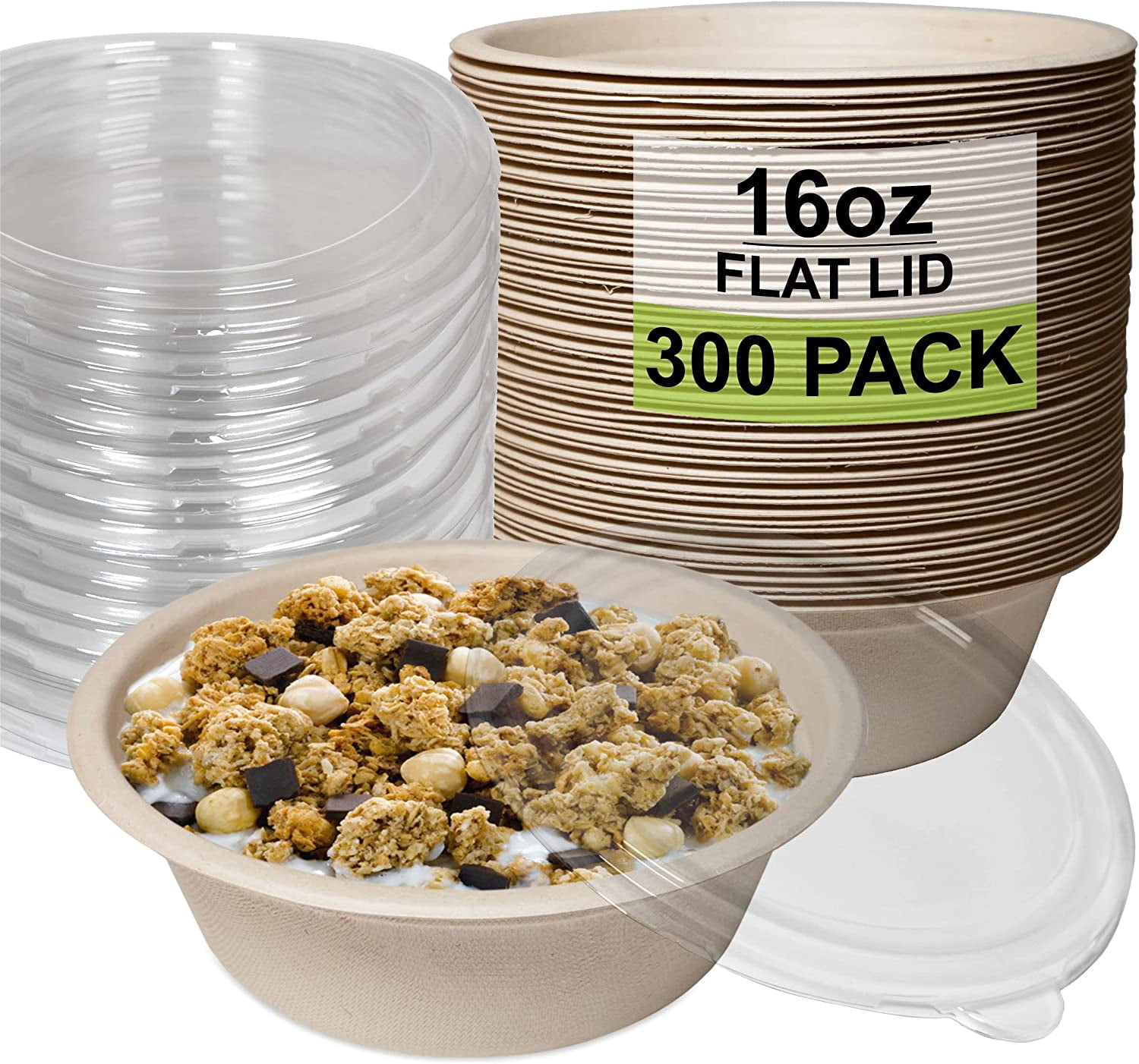 [300 Pack] 16 oz Compostable Paper Bowls with Lids Heavy-Duty ...