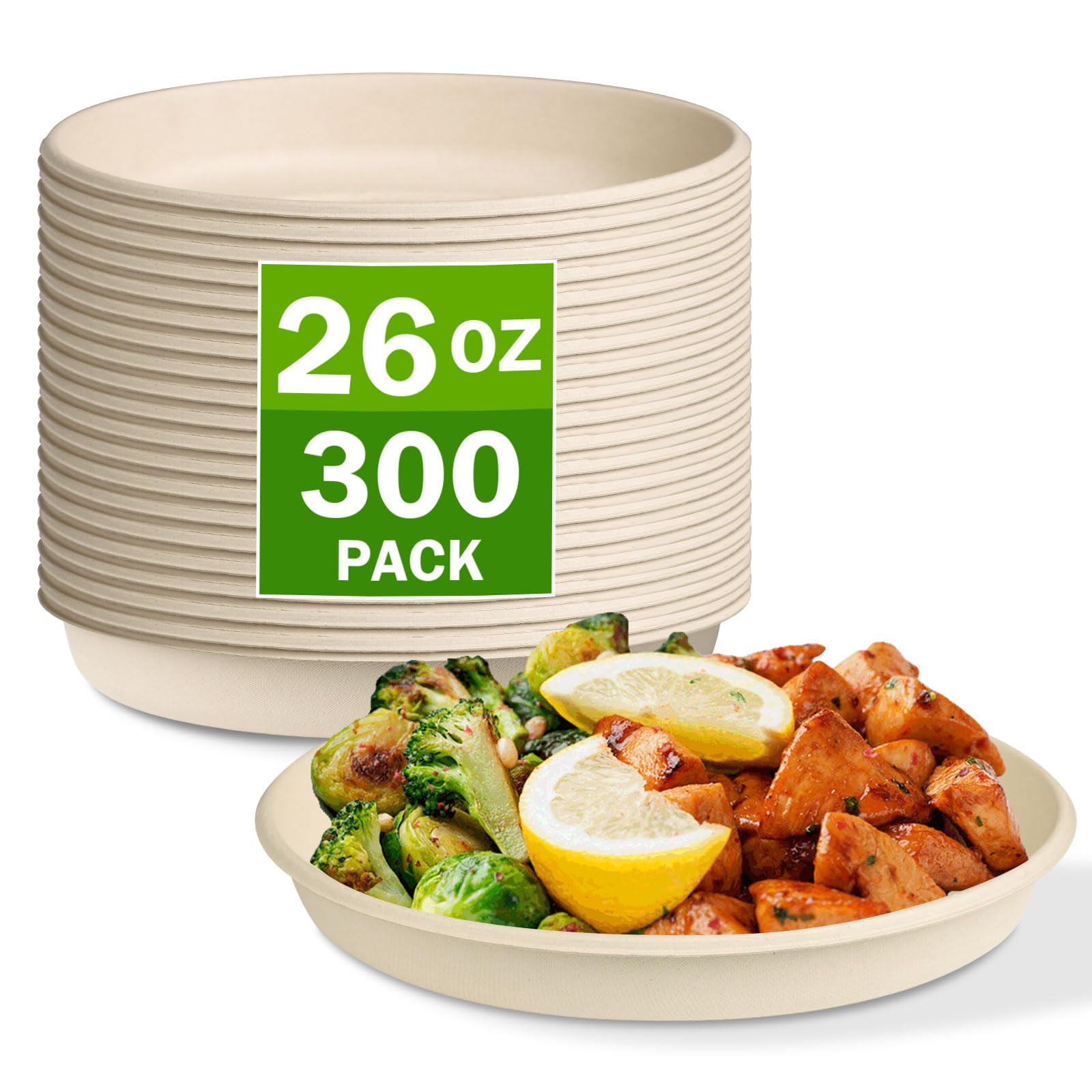 300 Pack 26 oz Disposable Compostable Paper Bowls Burrito Bowls Heavy ...
