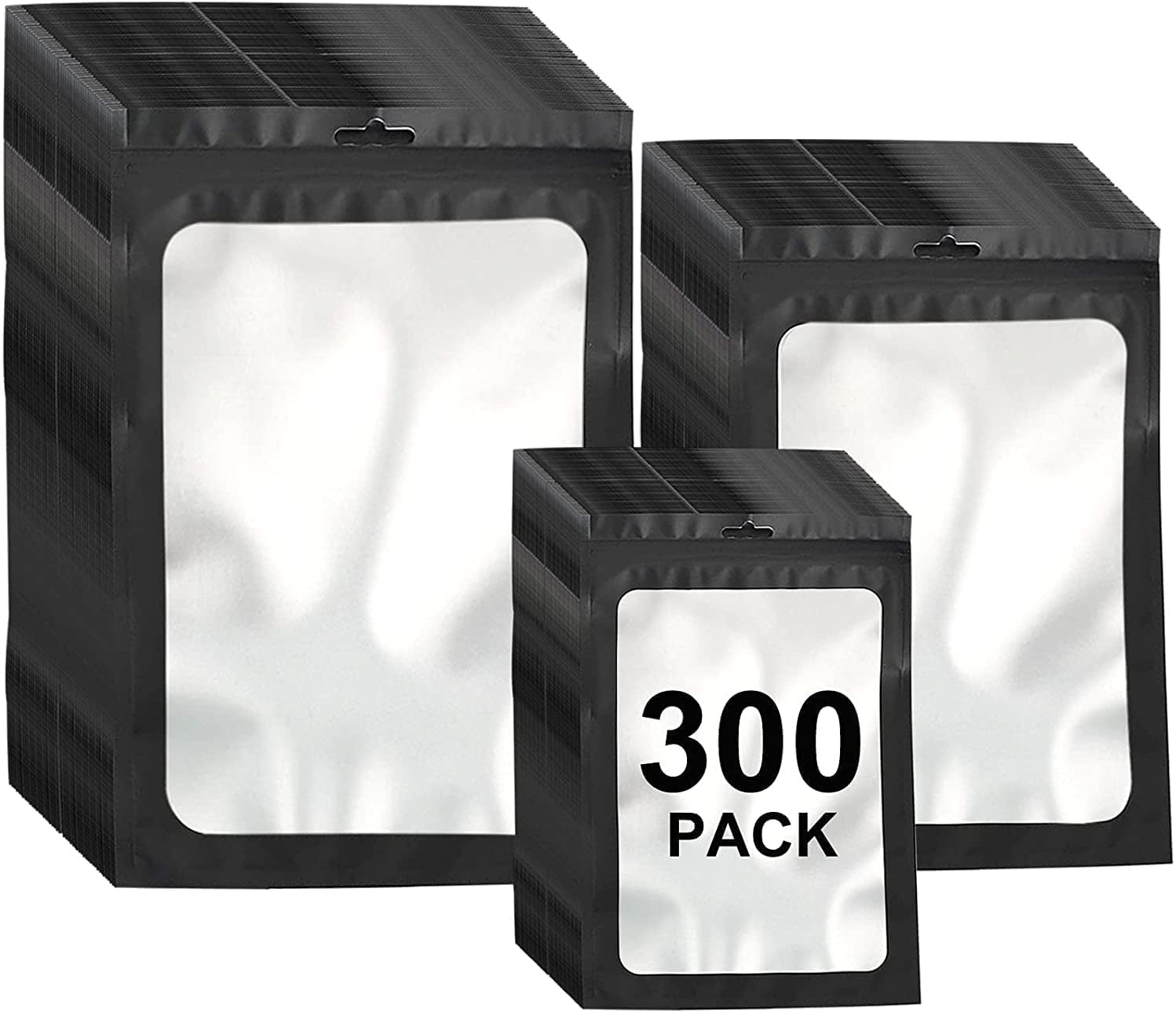 300 Pack 3 Sizes Resealable Mylar Bags Food Storage Smell Proof Bags ...
