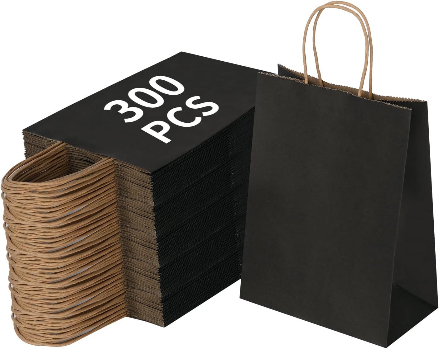 300 Pack 6x3.25x8 Inch Small Black Paper Bags with Handles Bulk, Paper ...