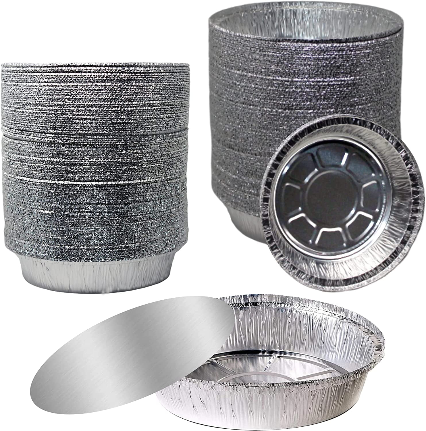 (300 Pack) - 8 Inch Disposable Round Aluminum Foil Take-Out Pans with ...