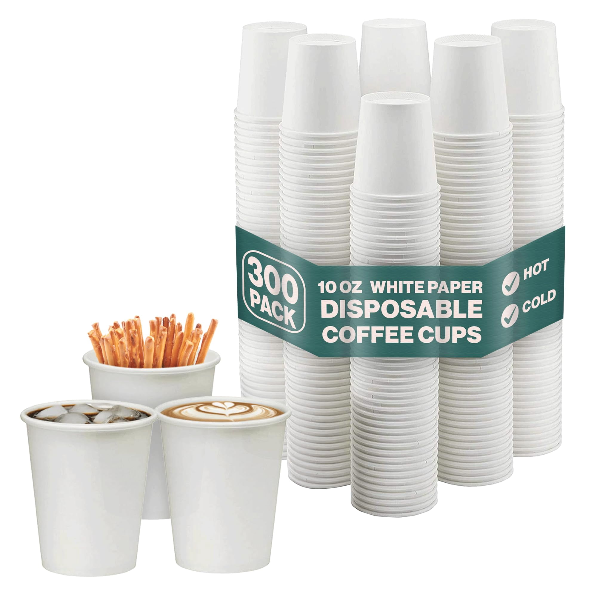 300-Pack 8 oz White Disposable Paper Cups for Hot and Cold Drinks Leak ...