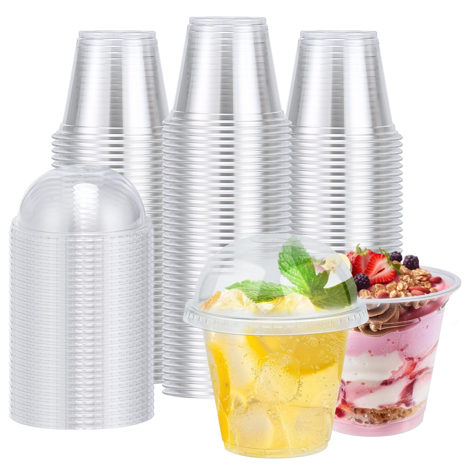 300 Pack 9 oz Clear Plastic Cups with Dome Lids, Disposable Dessert ...