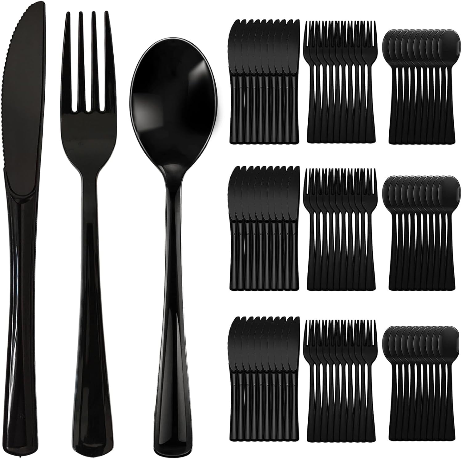 300 Pack Black Disposable Plastic Silverware Heavy Duty,Black Cutlery ...