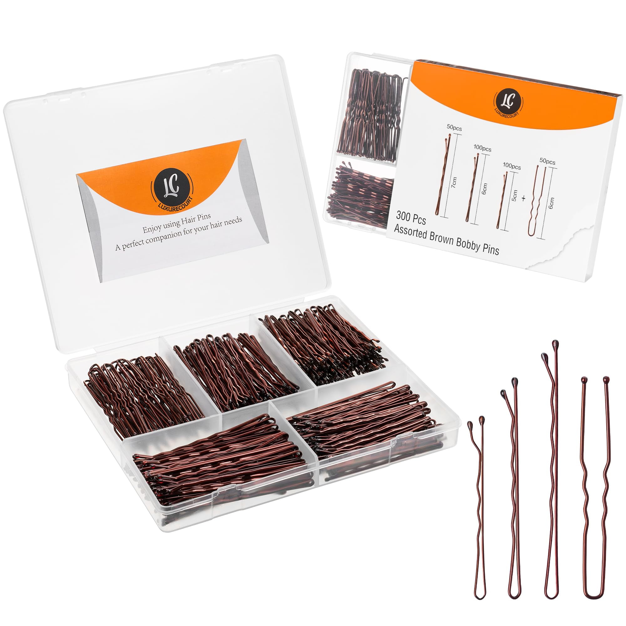 300 Pack Brown Bobby JKF25 Pins Set by Luxurecourt, 3 Assorted Sizes of ...