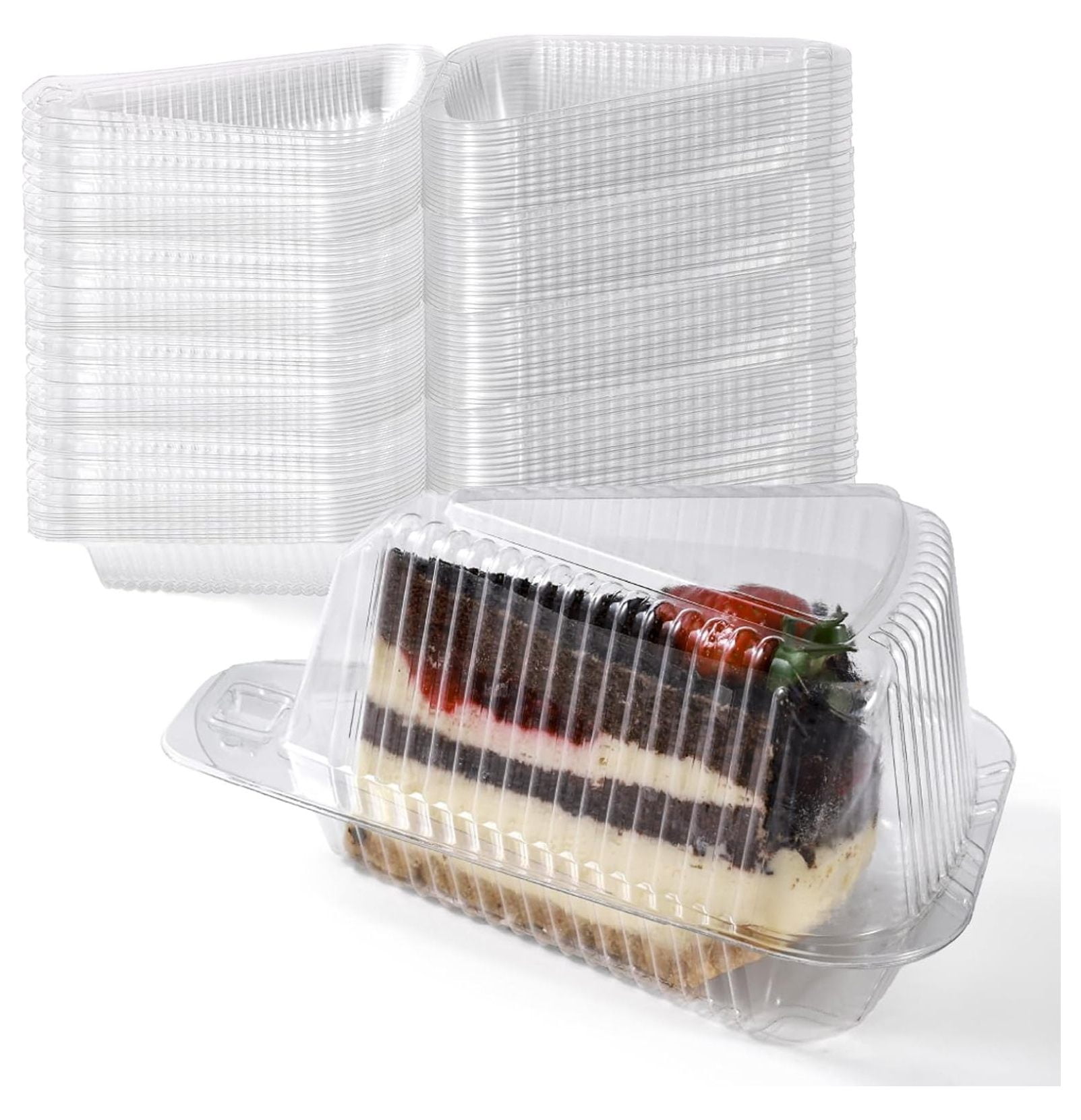 300 Pack Cake Slice Plastic Containers with Lids - Single 5” Clear ...