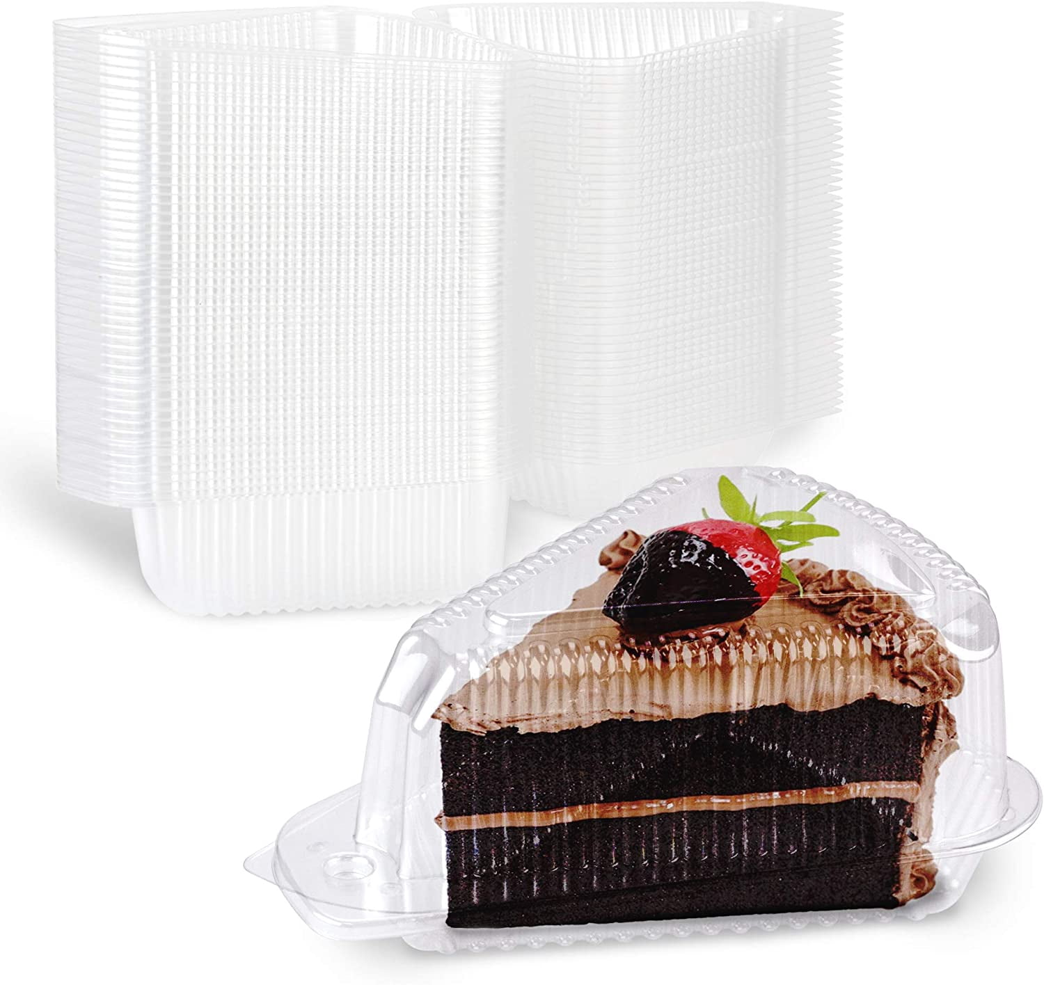 [300 Pack Cake Slice Plastic Containers with Lids - Single 5inch Clear ...