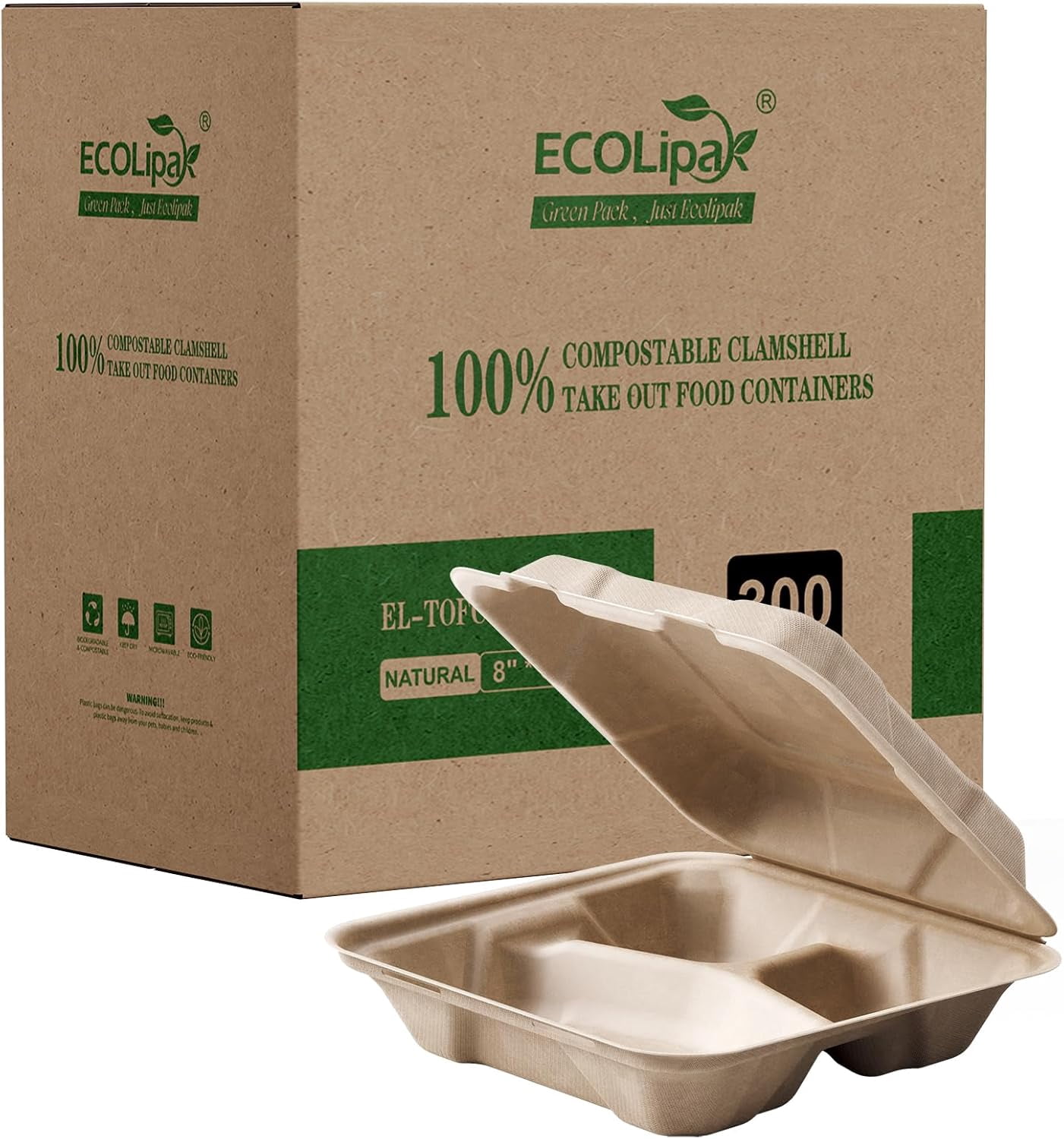 300 Pack Clamshell To Go Containers, 100% Compostable Disposable Take ...