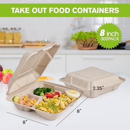 300 Pack Clamshell To Go Containers, 100% Compostable Disposable Take ...