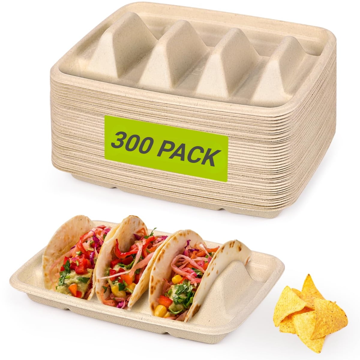 300 Pack Disposable Taco Holder, 3 Compartments Biodegradable Taco ...